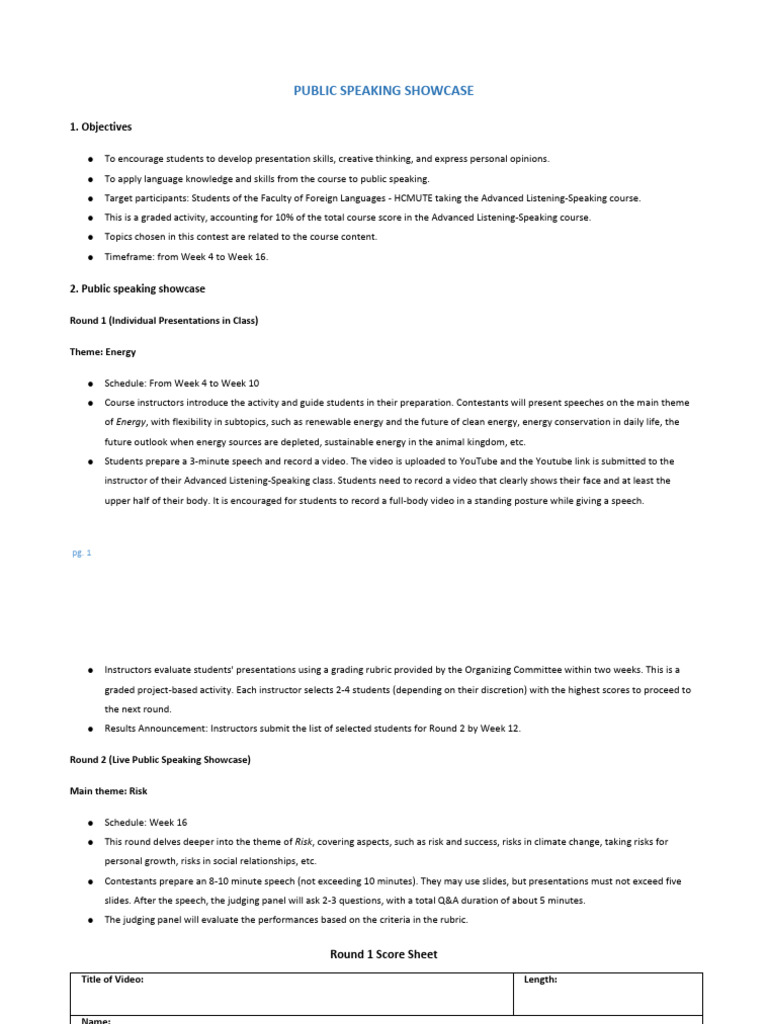 Public Speaking Showcase | PDF | Nonverbal Communication | Speech