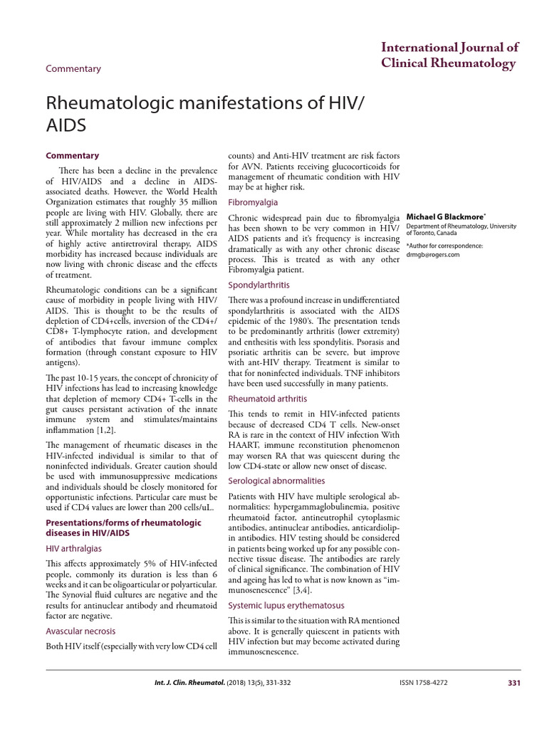 Rheumatologic Manifestations of Hivaids | PDF | Rheumatoid Arthritis ...