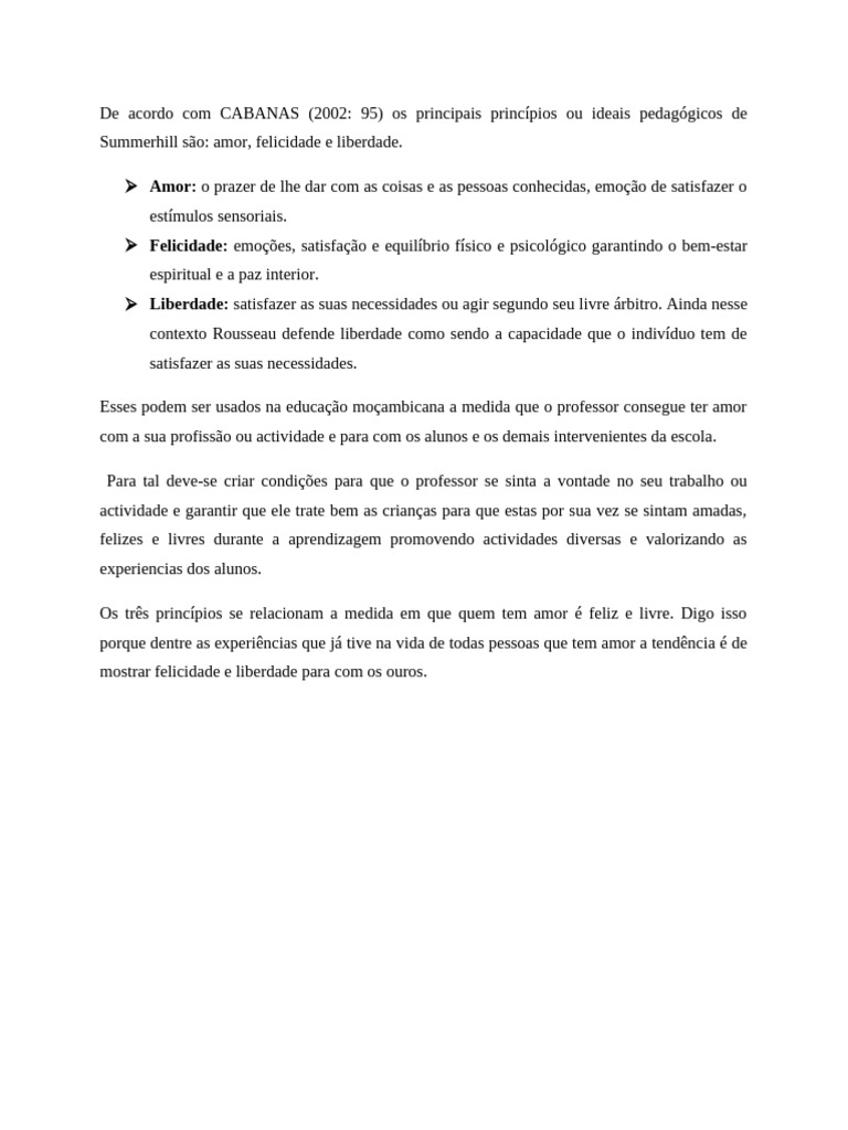 Reflexao Dos Principios de Summerhill | PDF