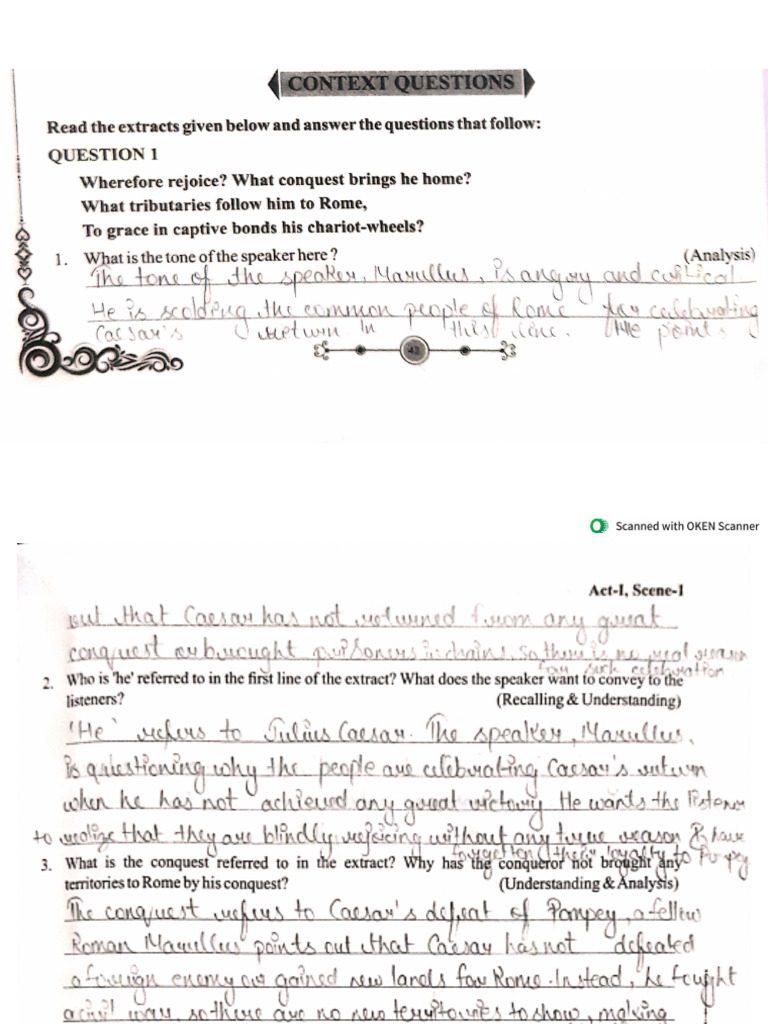 Julius Caesar Workbook Answers Act 1 Scene 1 | PDF