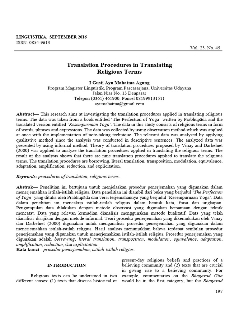 Translation Procedures in Translating Religious Terms | PDF | Translations | Word