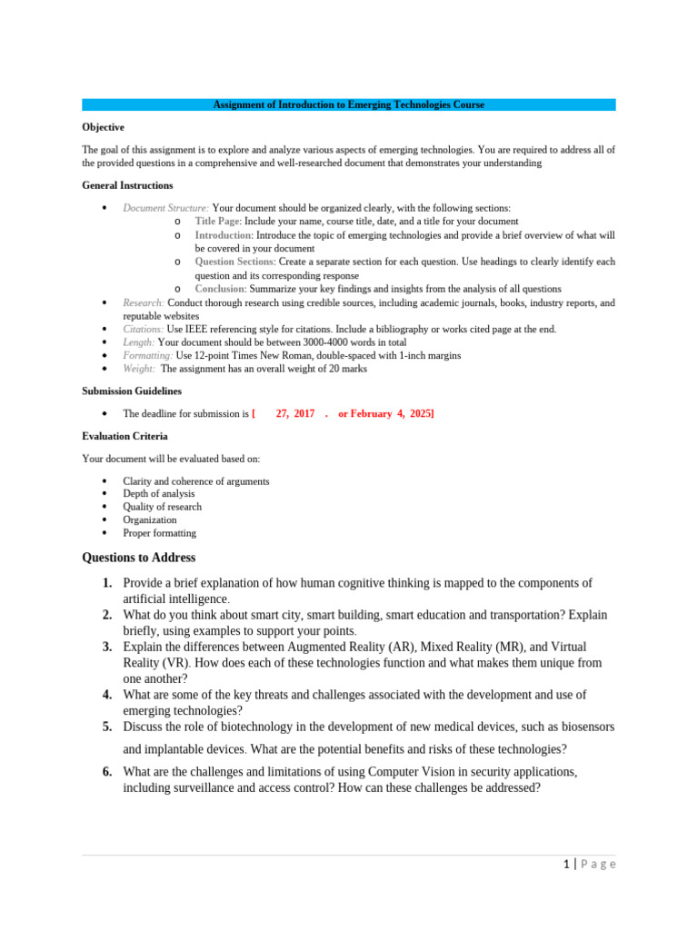 Emerging Technologies Course Assignment | PDF | Virtual Reality | Citation