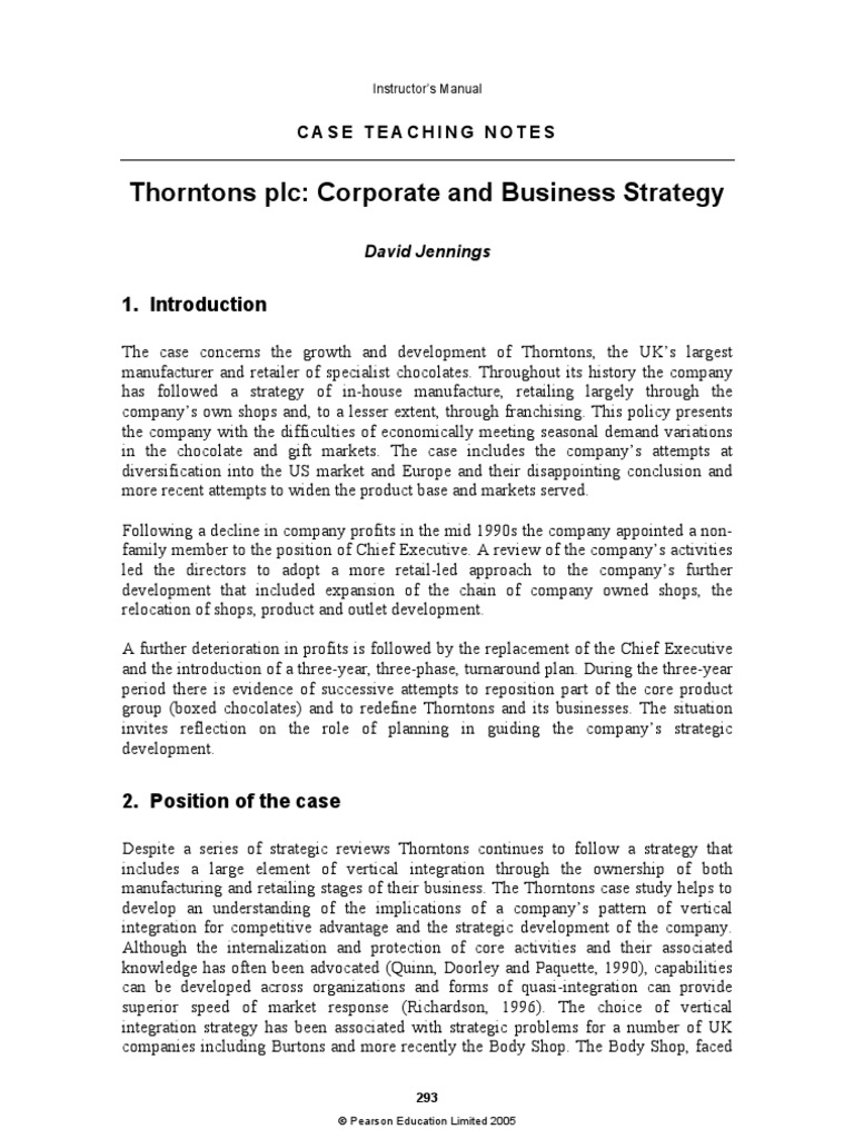 Thorntons PLC: Corporate and Business Strategy: Case Teaching Notes ...
