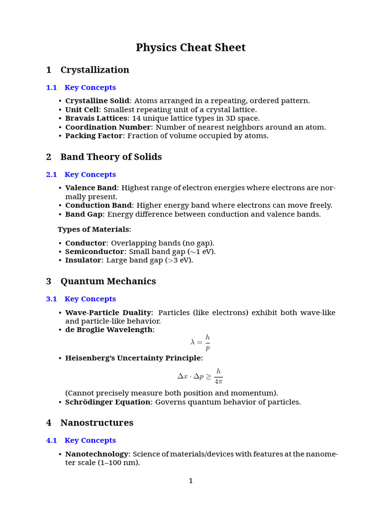 Cheat Sheet Hehebshbs SH | PDF | Electron | Band Gap