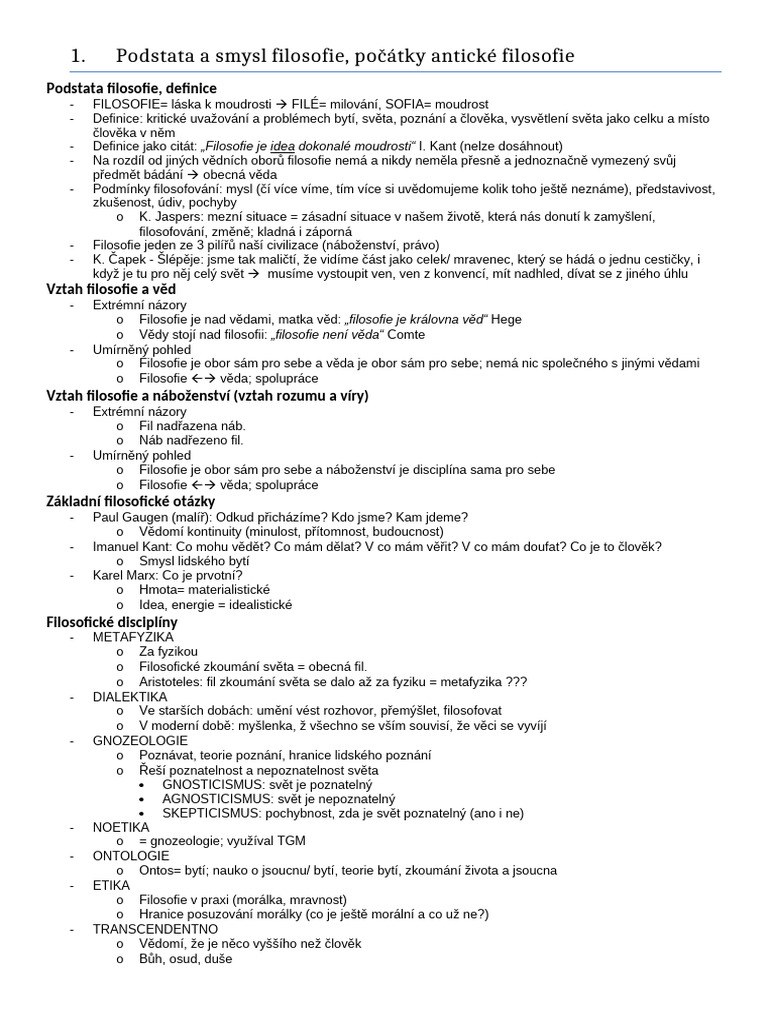 Podstata A Smysl Filosofie, Pocatky Anticke Filosofie | PDF