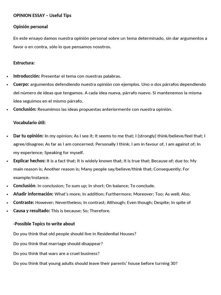 Opinion Essay - Useful Tips | PDF