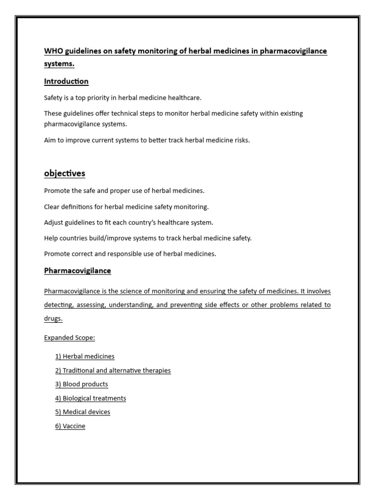 WHO Guidelines for Herbal Medicine Safety | PDF | Pharmacovigilance ...