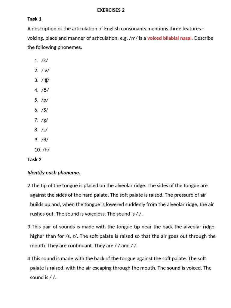Excersises 2 Âm vị | PDF | Phonetics | Human Voice
