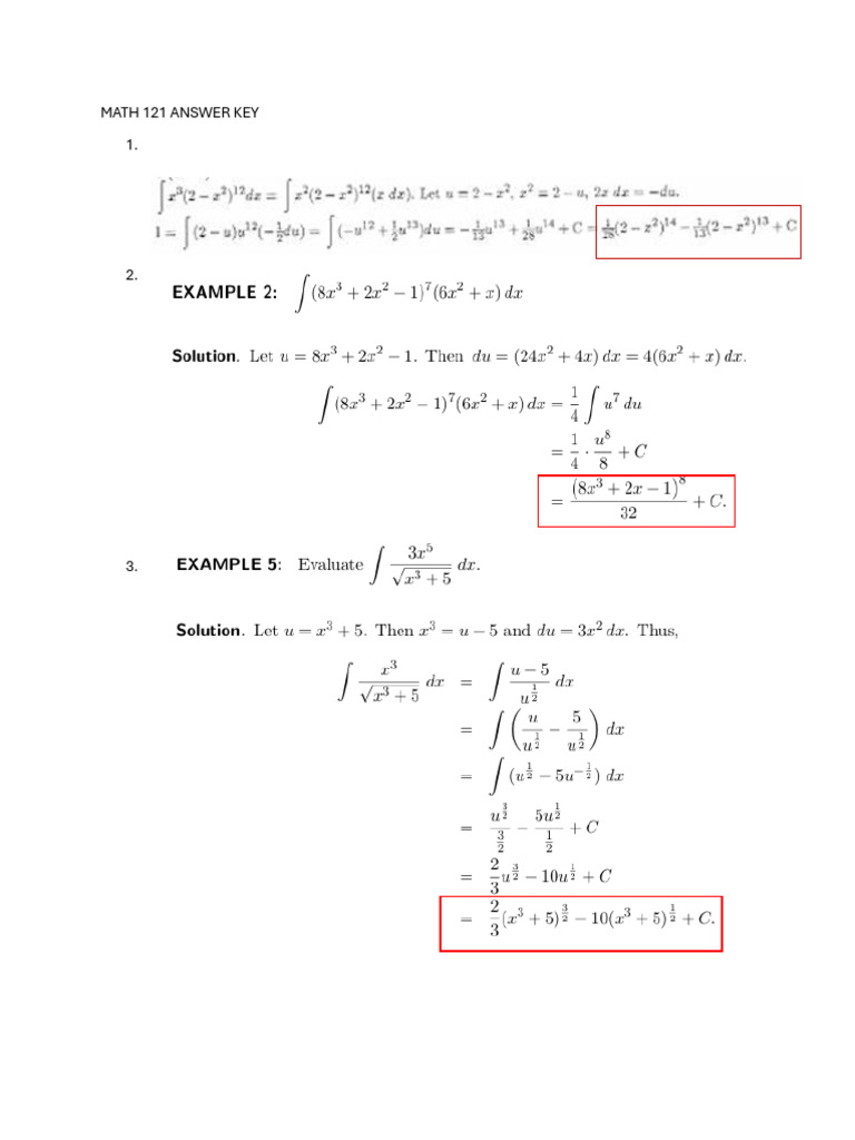 Math 121 Answer Key | PDF