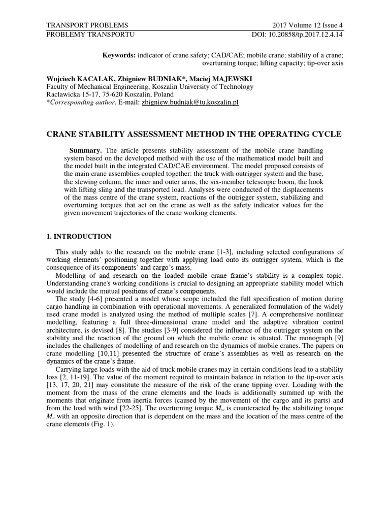 Crane Stability Assessment Method | PDF | Crane (Machine) | Kinematics