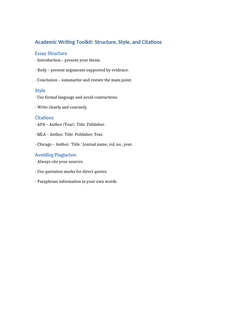 Academic Writing Toolkit Structure Style and Citations | PDF