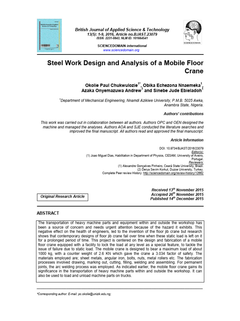 Mobile Floor Crane Design and Analysis | PDF | Crane (Machine ...