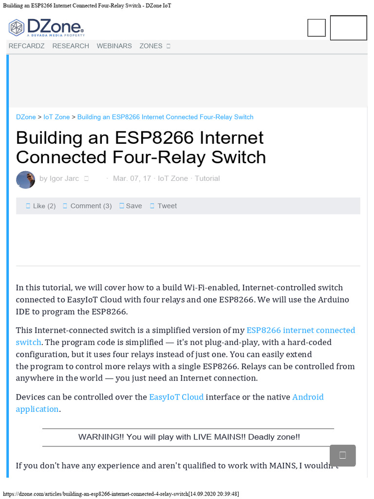 Building an ESP8266 Internet Connected Four-Relay Switch - DZone IoT ...
