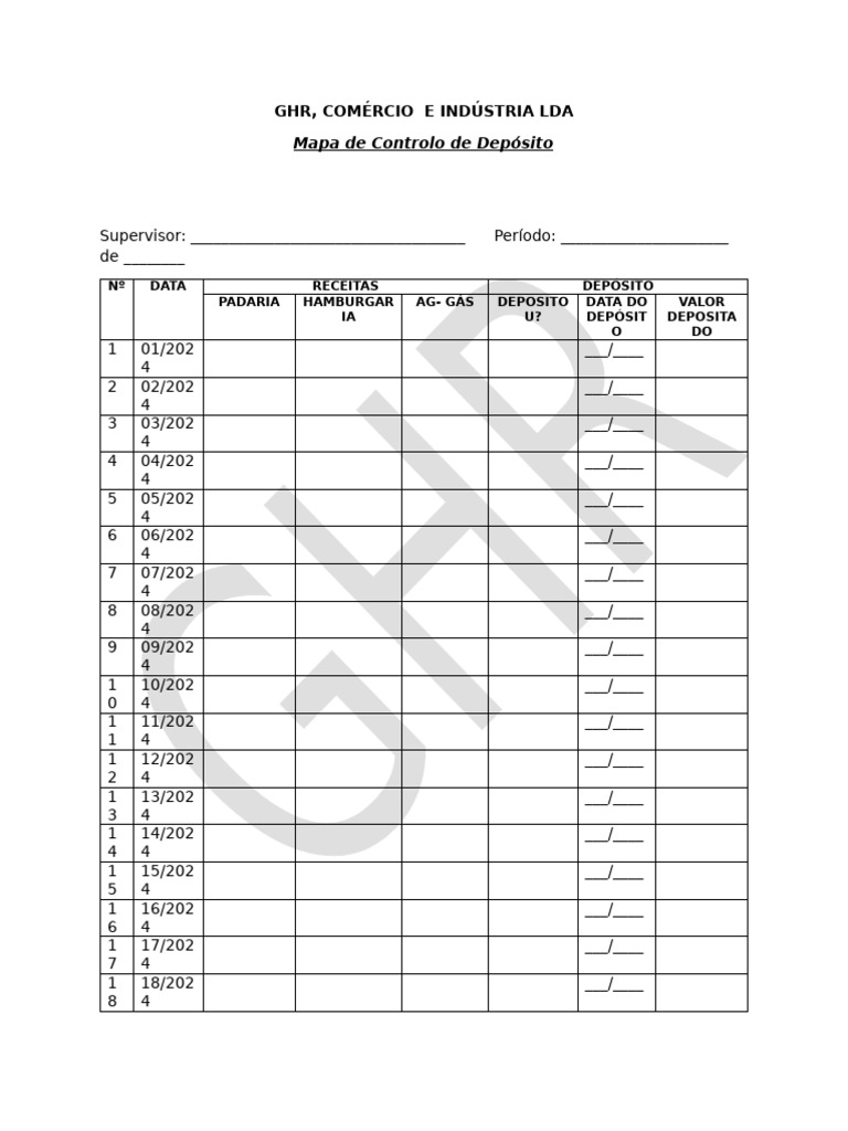 Mapa Controlo Depósito | PDF