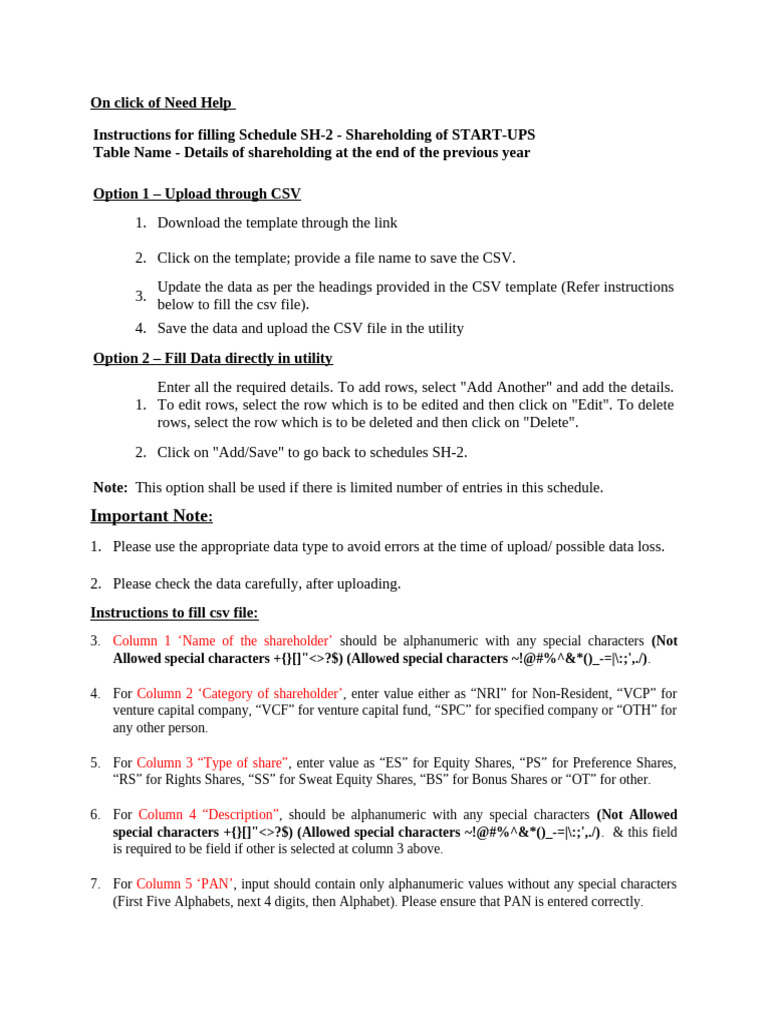 Instruction - SH-2 - Table 1 | PDF | Comma Separated Values | Data