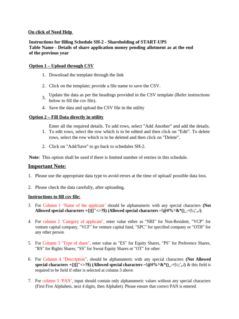 Instruction - SH-2 - Table 2 | PDF | Comma Separated Values | Data