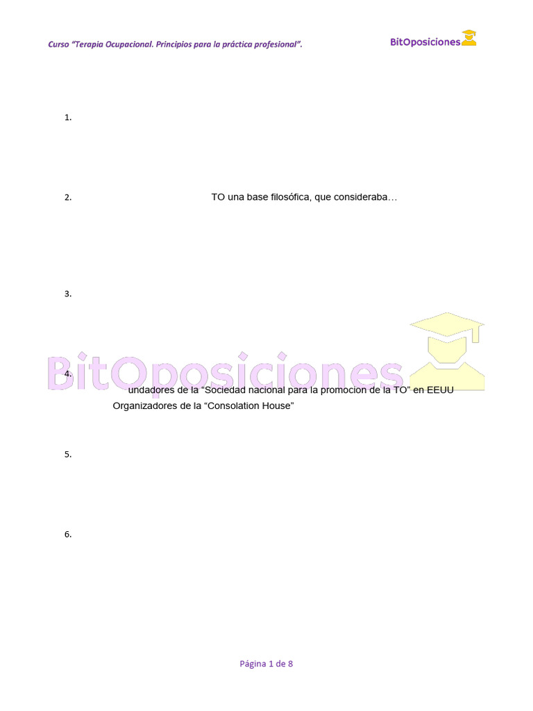 Preguntas complementarias tema 1 y 2 | PDF | Terapia ocupacional | Holismo