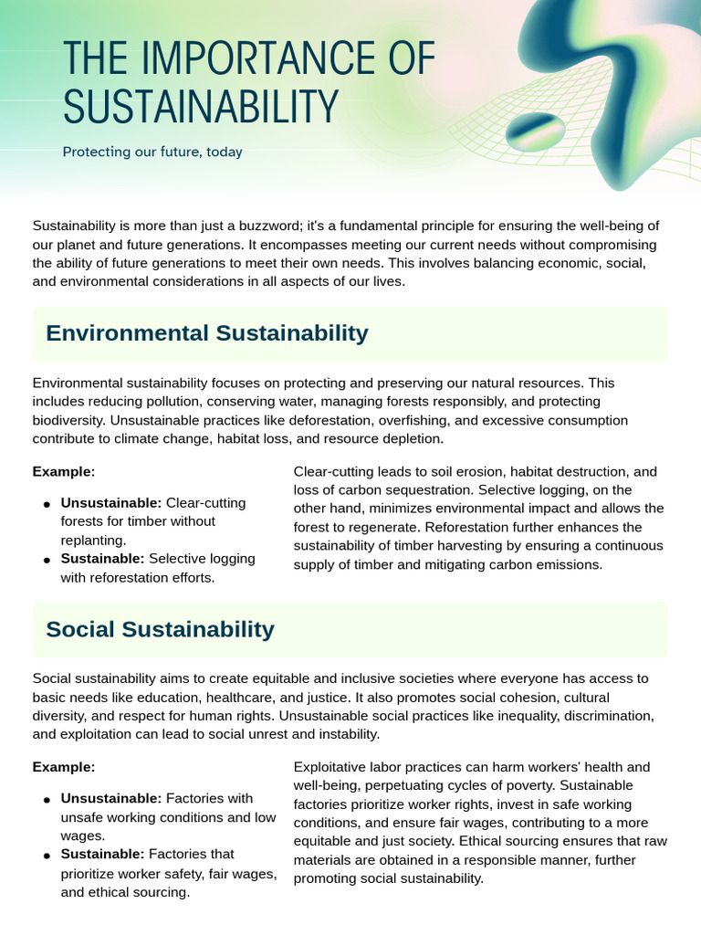 Importance of Sustainability Explained | PDF | Sustainability | Habitat ...