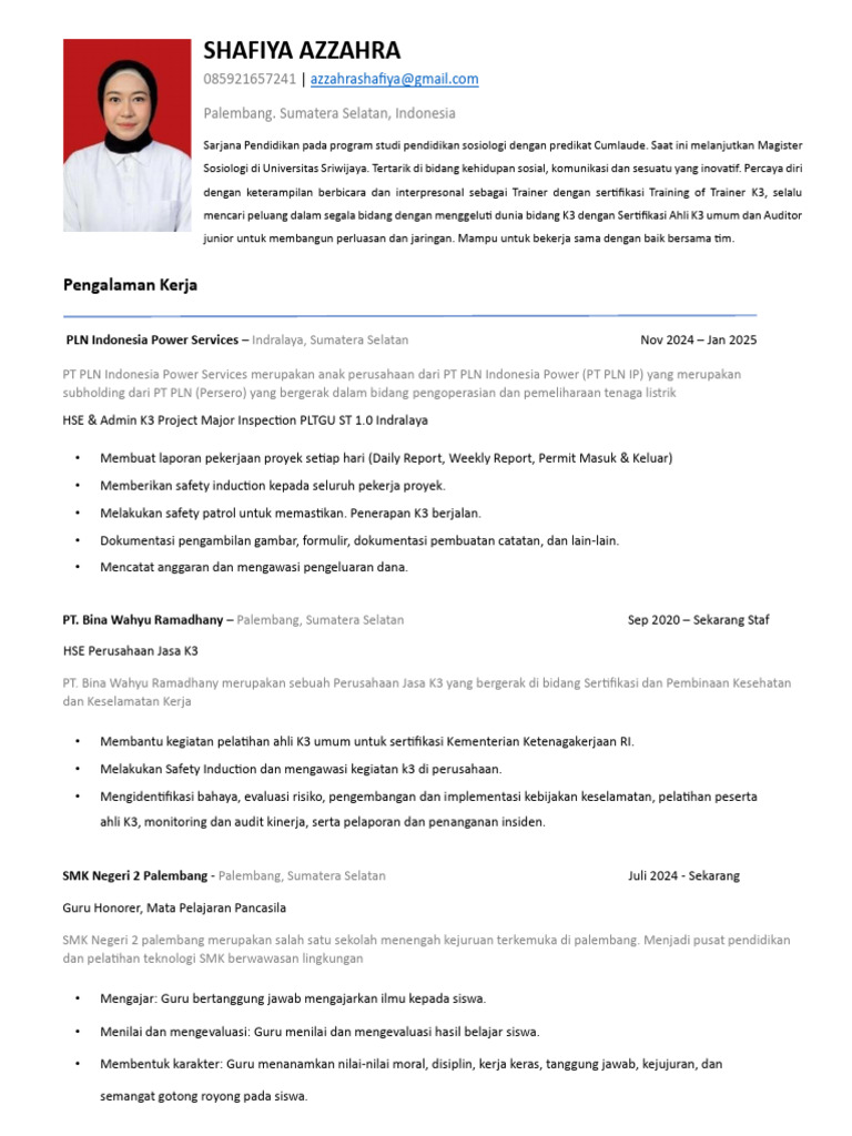 CV Shafiya Azzahra Update 2025 | PDF