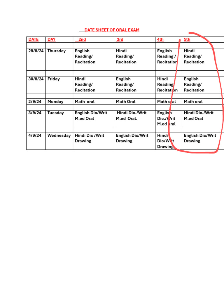 Oral Date Sheet | PDF