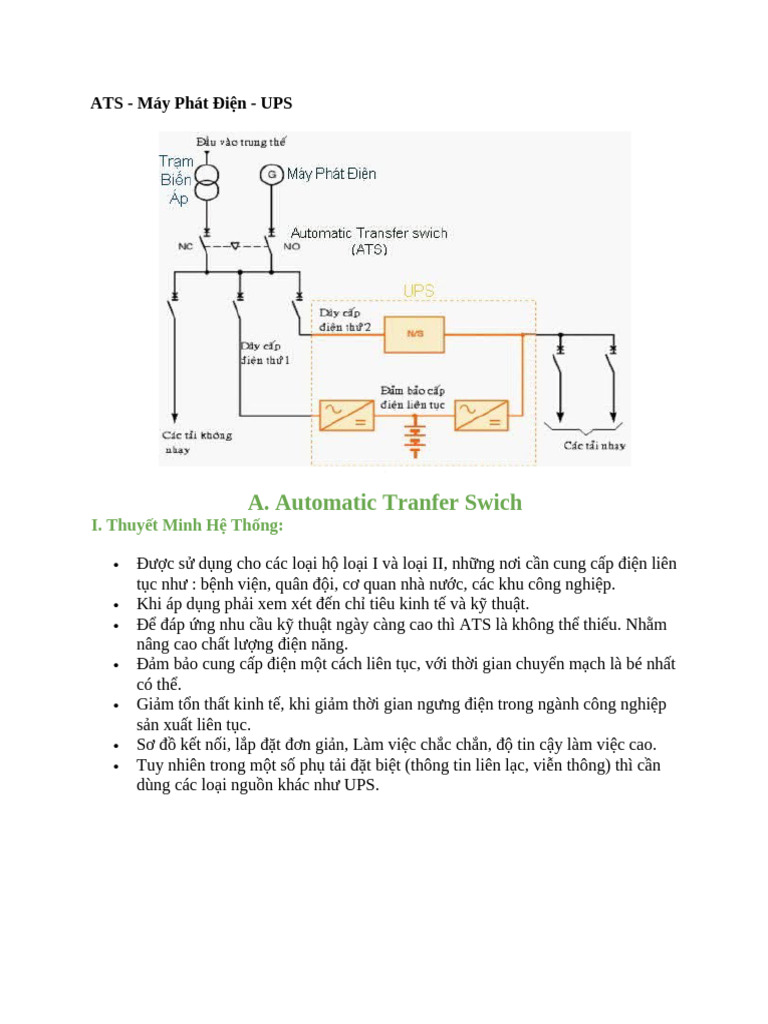 A. Automatic Tranfer Swich: ATS - Máy Phát Điện - UPS | PDF