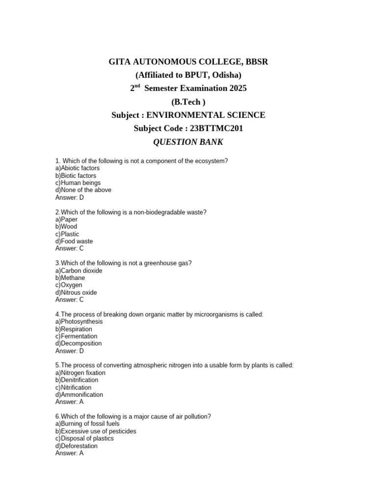 2nd Semister Environment 2025 CBT Exam | PDF | Ecosystem | Conservation Biology