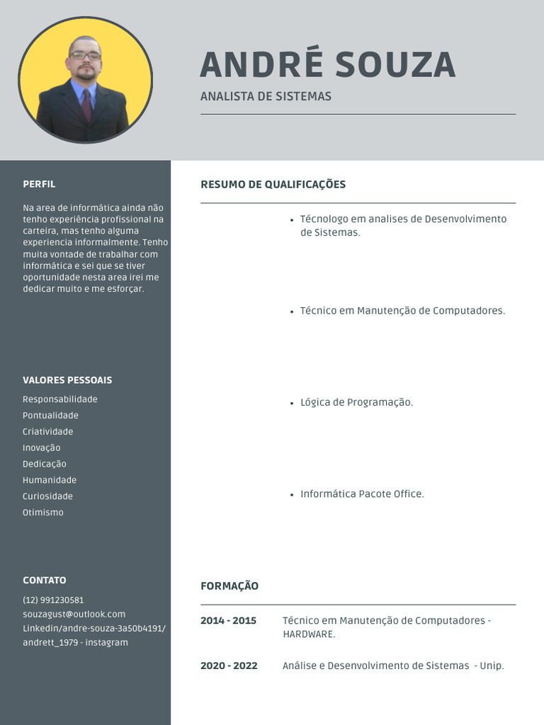 Currículo - André Agostinho de Souza - Informática | PDF