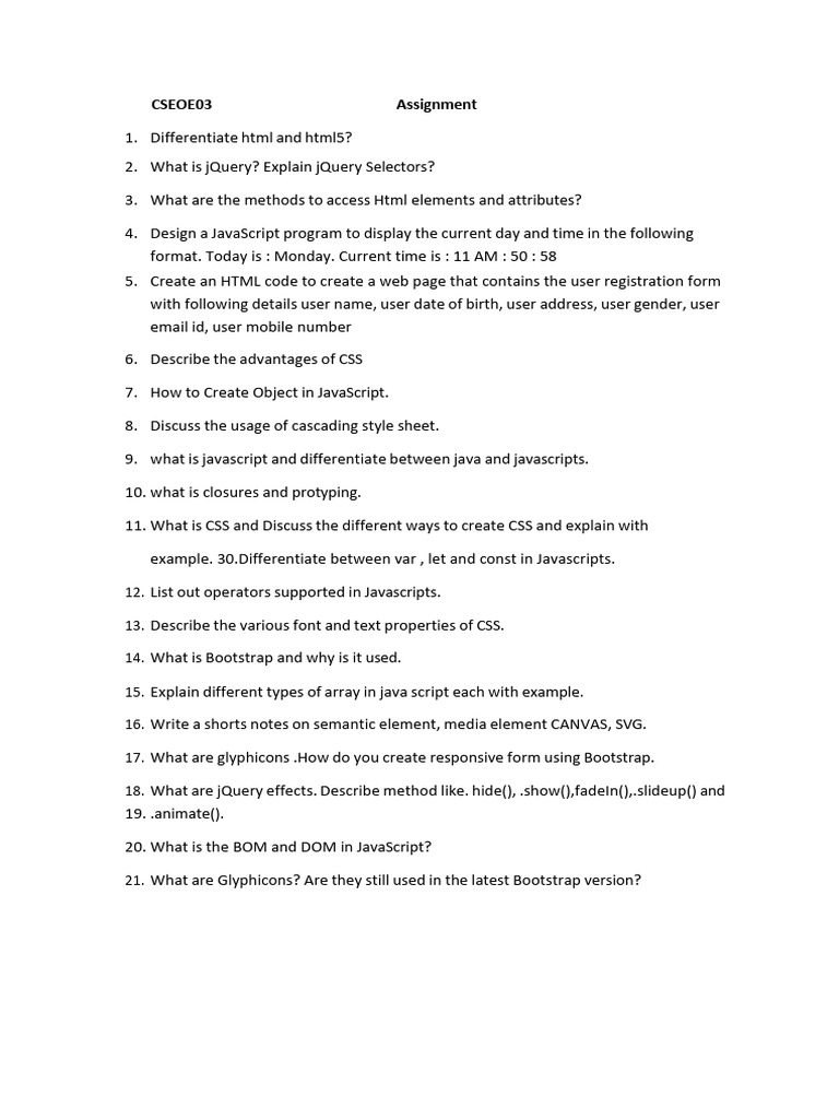 Frontend CSEOE03 Assignment | PDF | Java Script | J Query