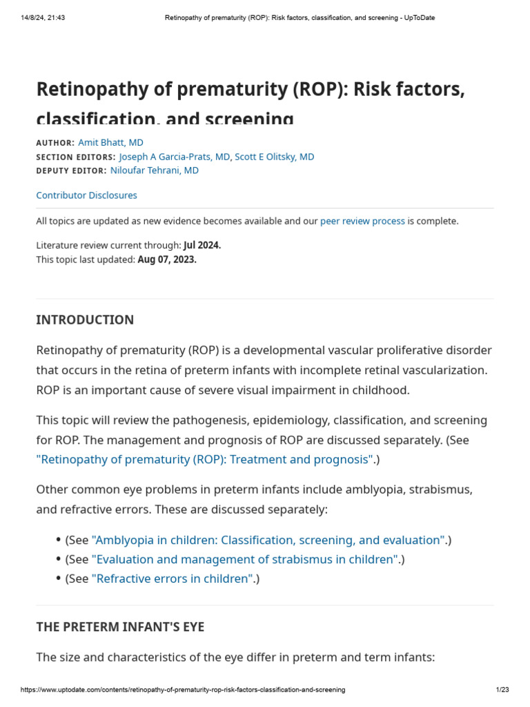 Retinopathy of Prematurity (ROP) - Risk Factors, Classification, and ...