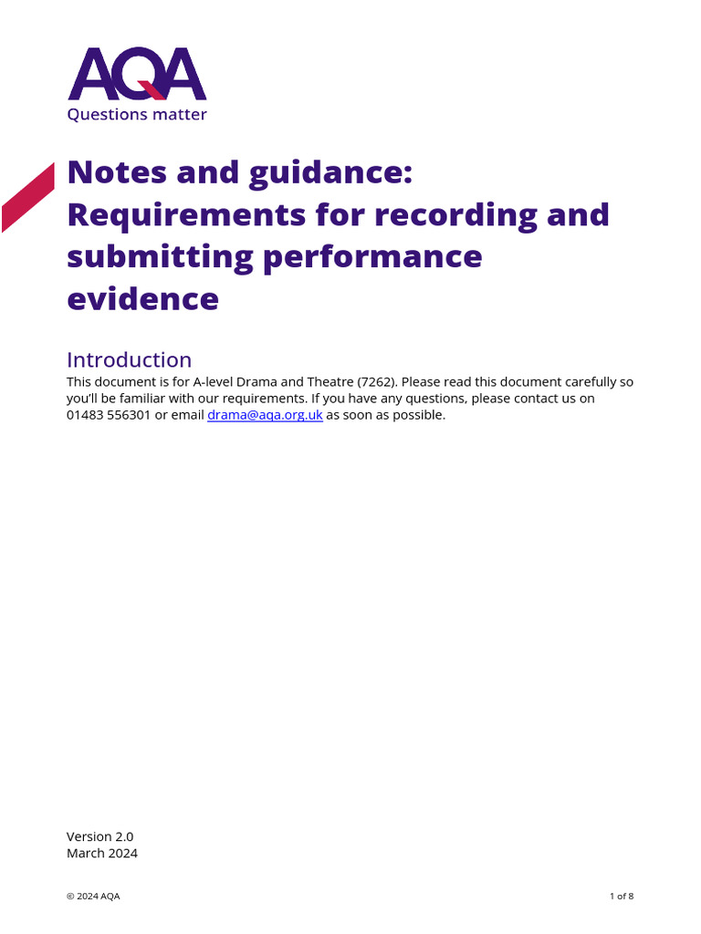 Aqa 7262 NG Req Performance Evidence | PDF | Video | Multimedia