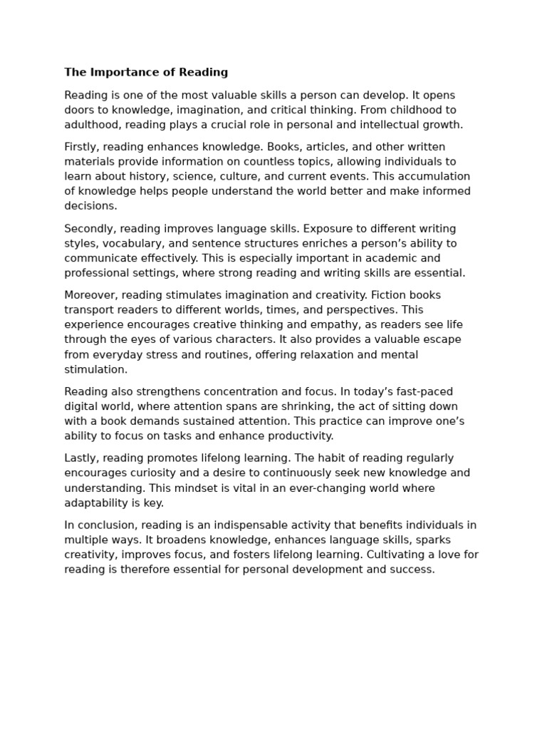 Benefits of Reading for Personal Growth | PDF