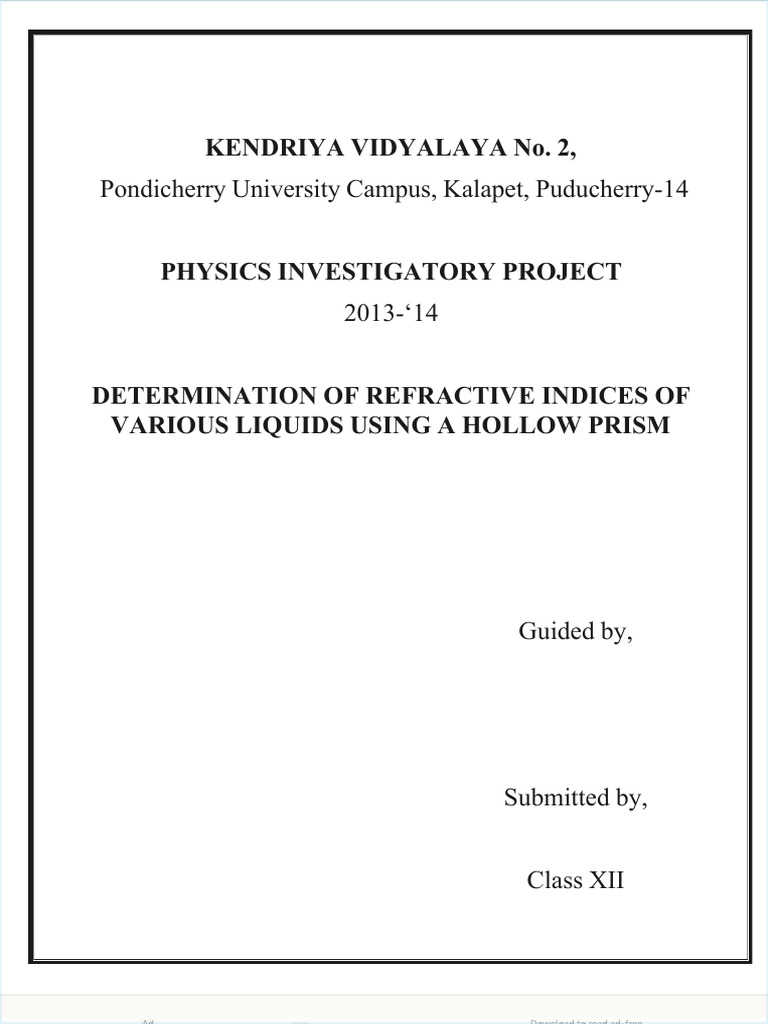 Refractive Indices of Liquids Project | PDF | Refractive Index | Atomic