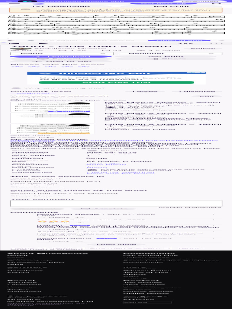 Yanni - One Man's Dream Sheet Music For Piano (Solo) Easy | PDF | Musicology | Musical Compositions