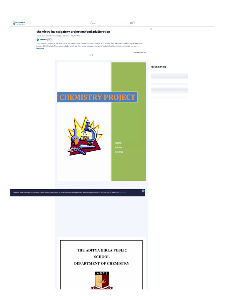 Food Adulteration Chemistry Project | PDF | Act Of Parliament | Food ...