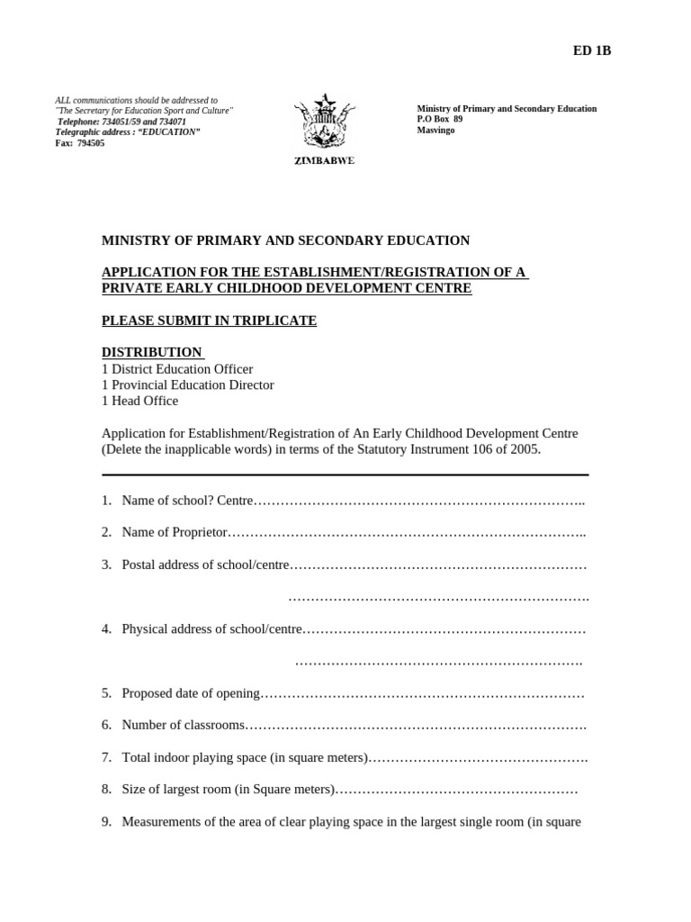 ECD Centre Registration Application Form | PDF