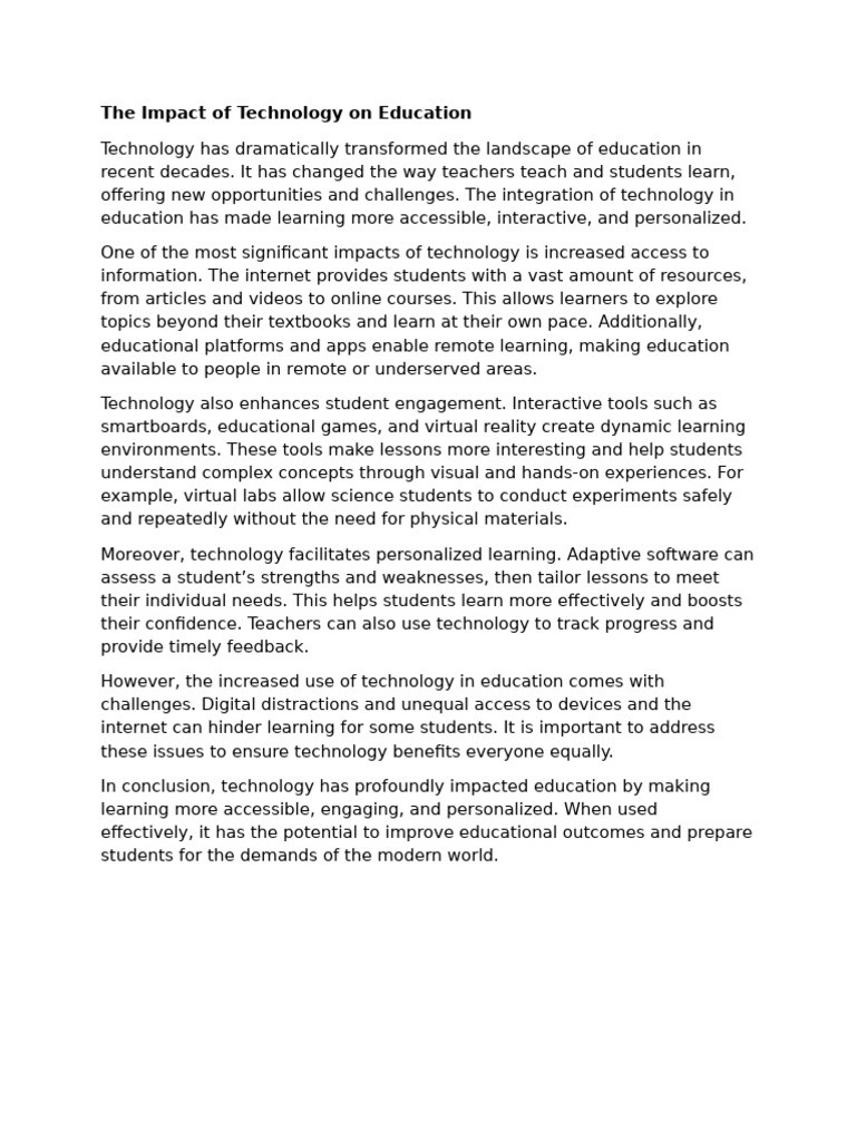 The Impact of Technology On Education | PDF