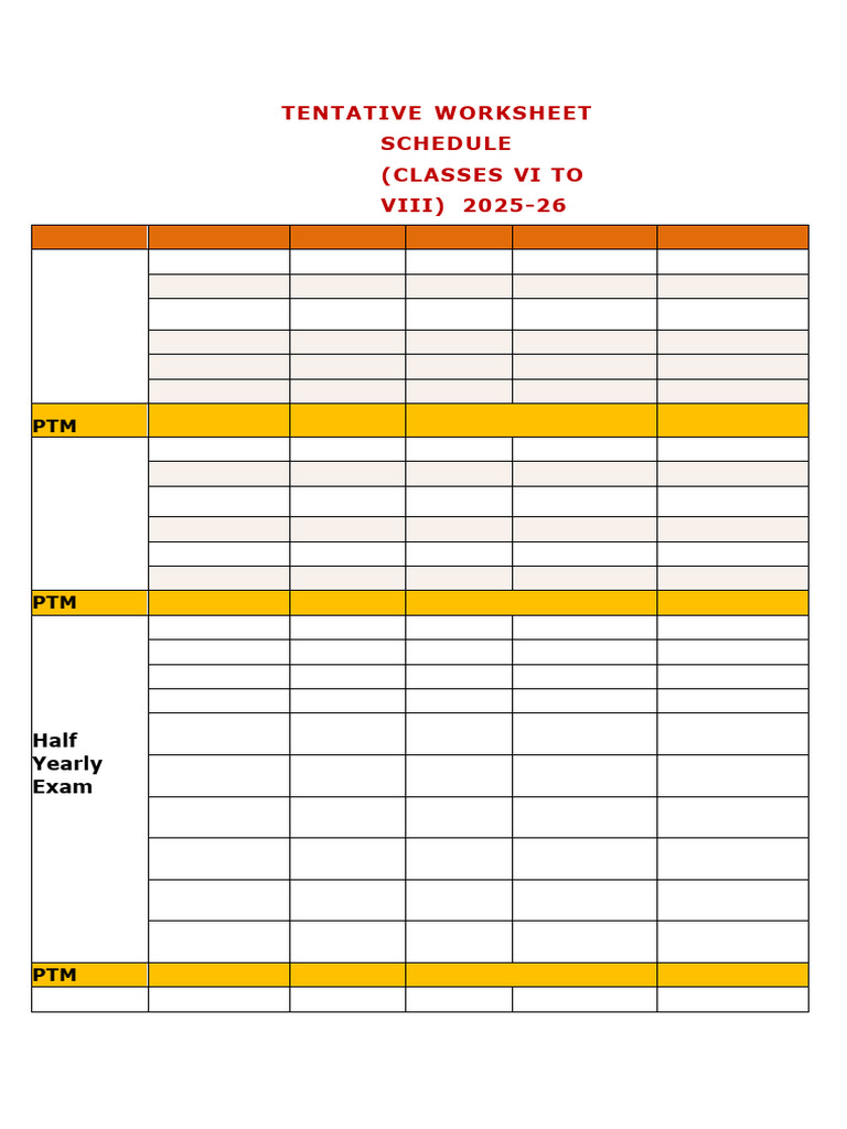 2025-26 Class VI to VIII Exam Schedule | PDF