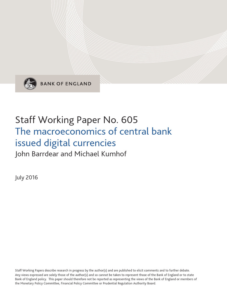 Bank of England Staff Working Paper 605 | PDF | Banks | Money