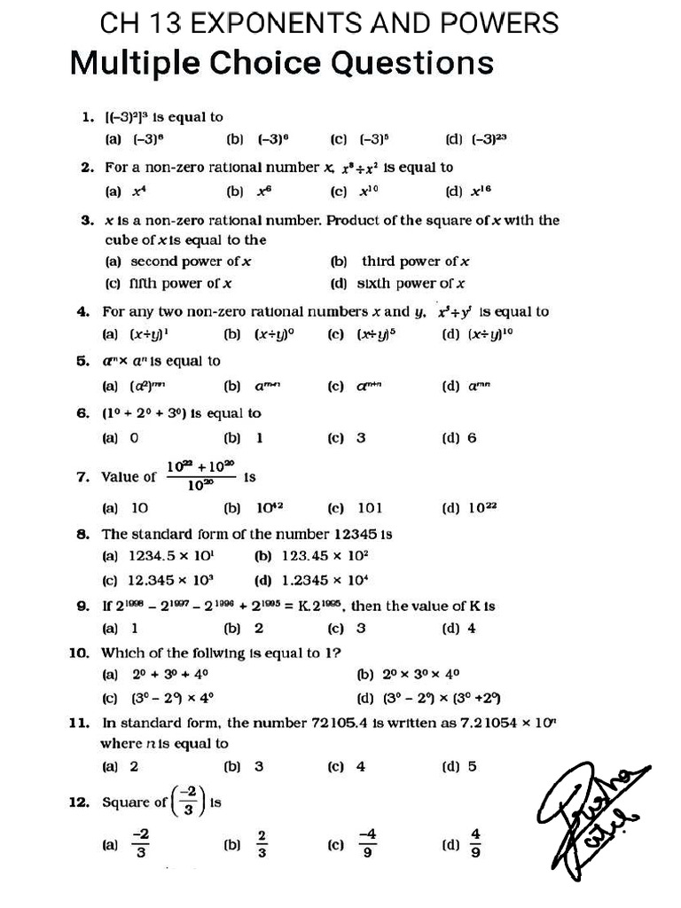 Maths CH 13 EXPONENTS AND POWERS | PDF