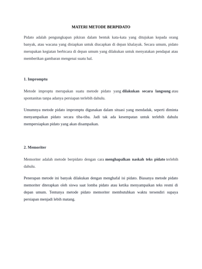 Metode Berpidato: Impromptu dan Memoriter | PDF