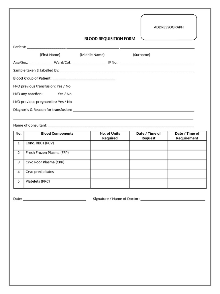 Blood Requisition Form | PDF