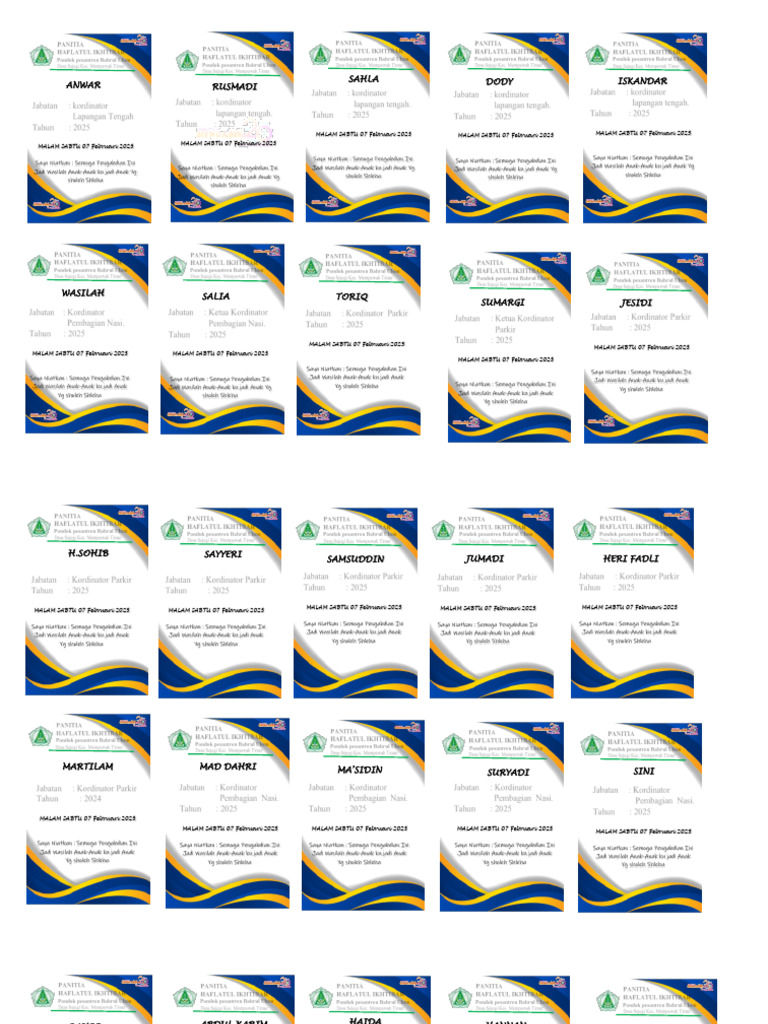 Kartu Nama Panitia Ikhtibar Ke 20 | PDF