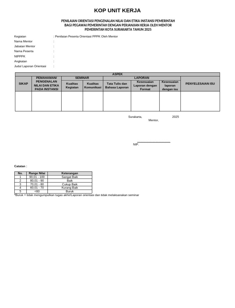 2 Form Penilaian Mentor | PDF