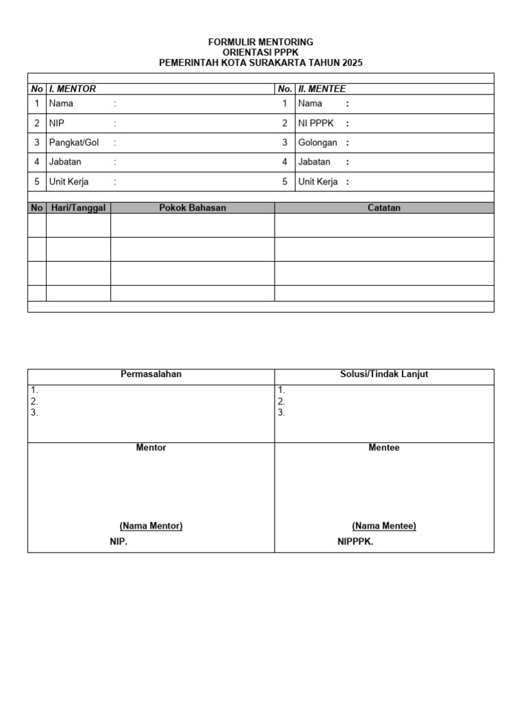 1 Formulir Mentoring | PDF