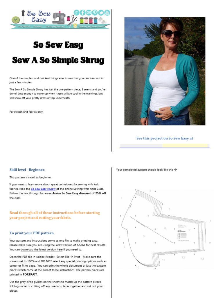 So Sew Esy - So Simple Shrug - Pattern and Instructions | PDF | Seam ...