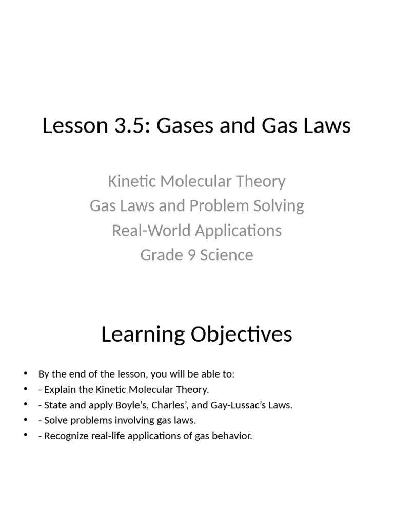 Gases and Gas Laws Lesson 3.5 With Answers and Images | PDF | Gases ...