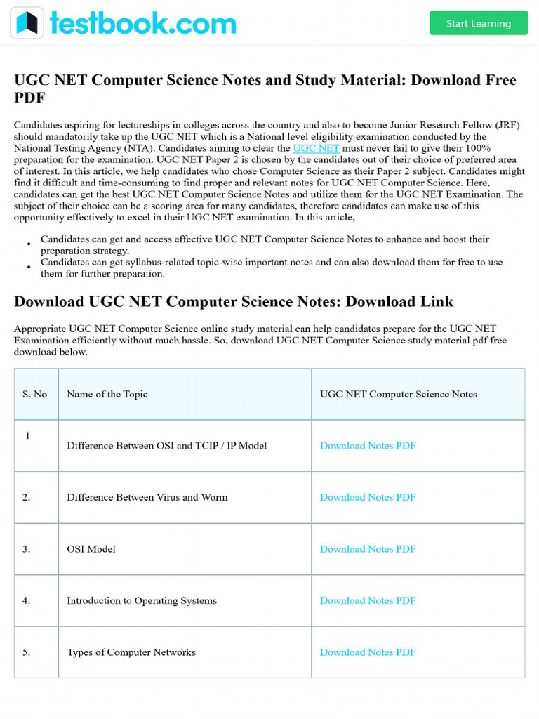 UGC NET Computer Science Notes and Study Material - Download Free PDF | PDF