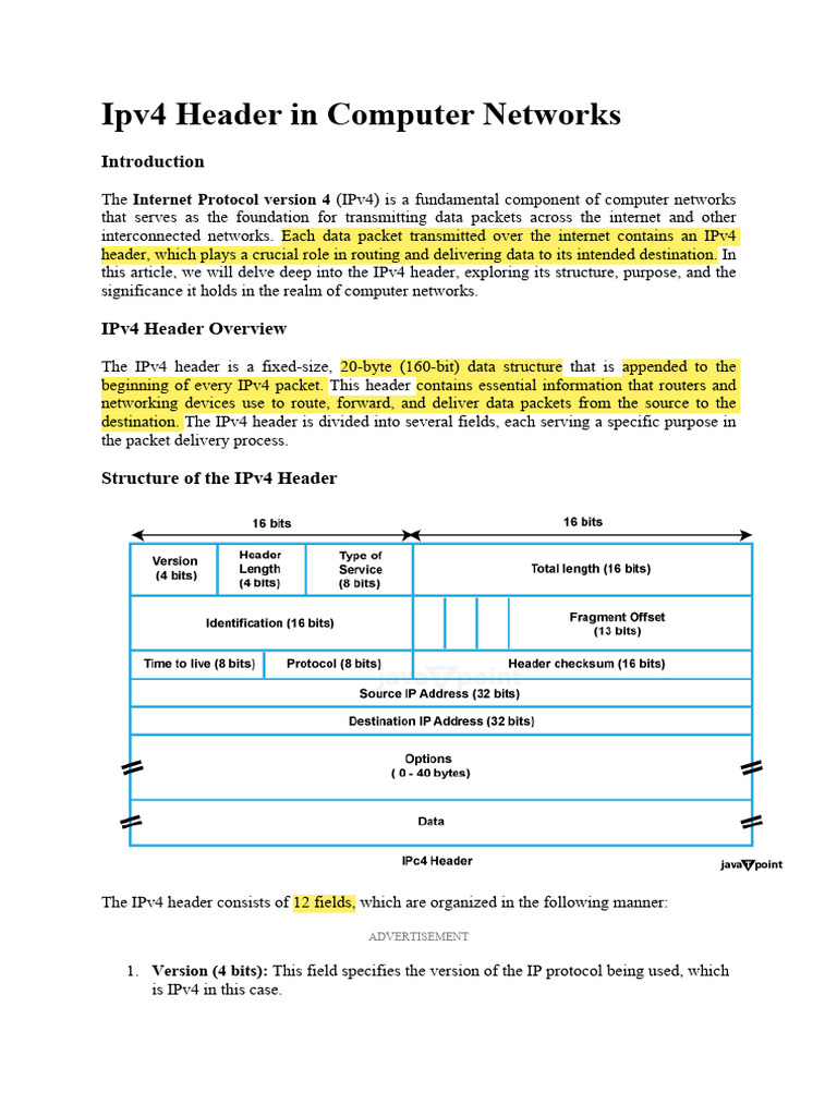 Ipv4 Header in Computer Networks - 2 | PDF | Transmission Control Protocol | Internet Protocols
