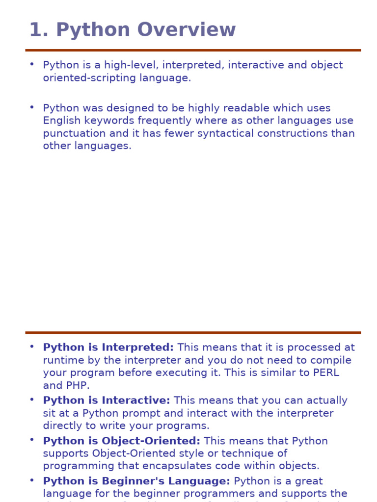 Python Programming Language Overview | PDF | Python (Programming ...