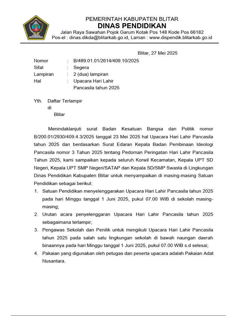 20250527160214DISPENDIK-EDARAN UPACARA HARLAH PANCASILA TAHUN 2025_preview | PDF
